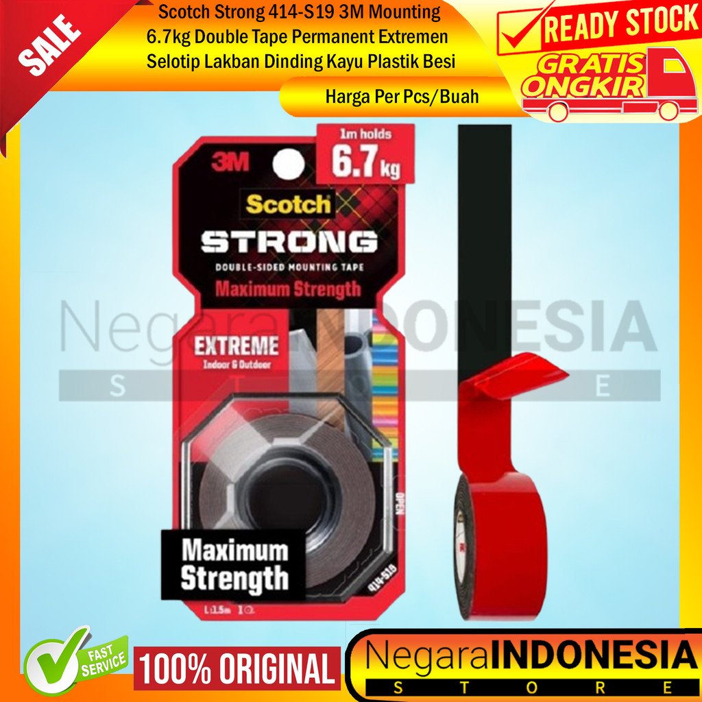 Jual 3M Scotch Strong 414-S19 Mounting 6.7kg Double Tape Permanent Extremen Indoor Outdoor ...