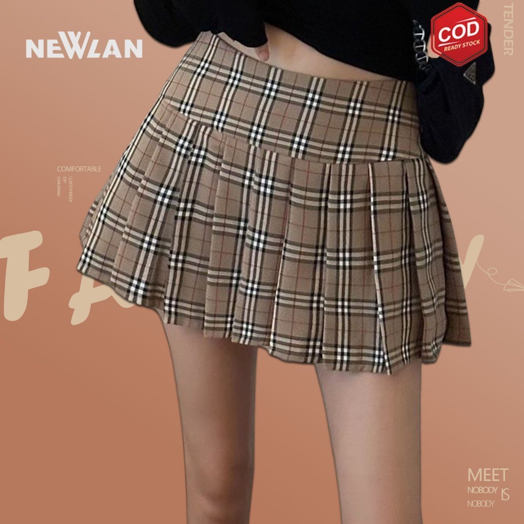 Jual Newlan DQ024 Mini Korean Women Skirt Pleated Plain Rok Pendek ...
