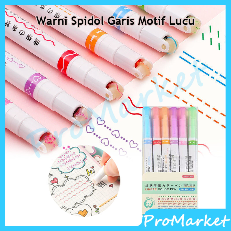 Jual Spidol Garis Aesthetic Warna Warni Spidol Garis Motif Lucu 1 Set 6 ...
