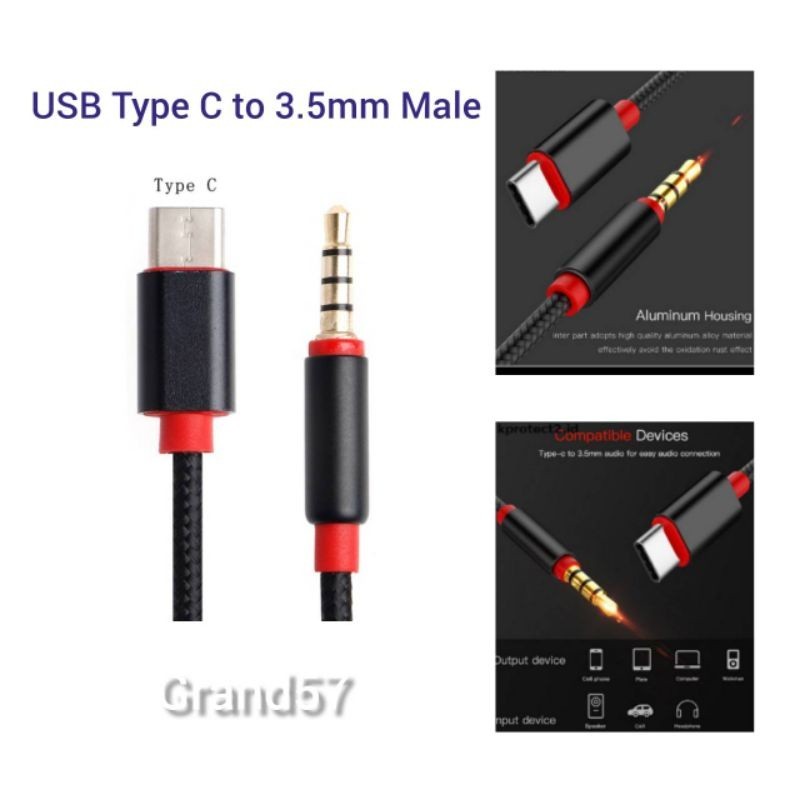 Jual Kabel USB Type C to 3.5mm Jack Male AUX Audio Earphone Mic Headset | Shopee Indonesia