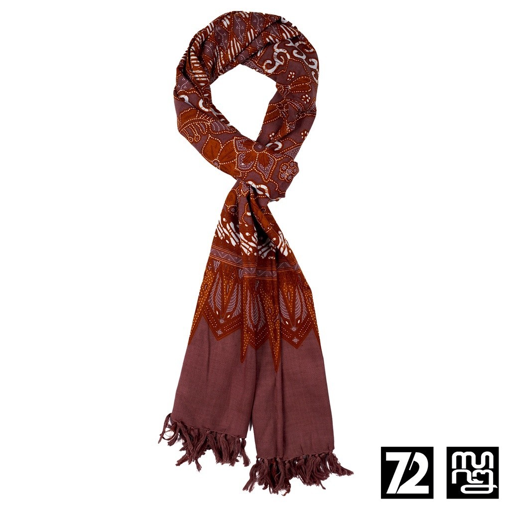 Jual SYAL BATIK SCARFT Premium Motif Kupu Kembang Warna Merah Bata ...