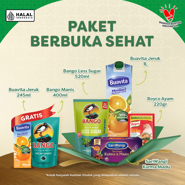 Jual [PAKET BERBUKA SEHAT] Beli Bango Less Sugar 520ml, Royco Kaldu Ayam 220gr, Sariwangi Kurma ...