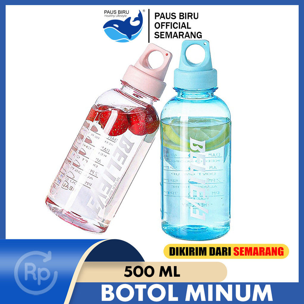 Jual paus biru - botol minum 500ml aesthetic Portable tempat minum sport bening BPA free ...