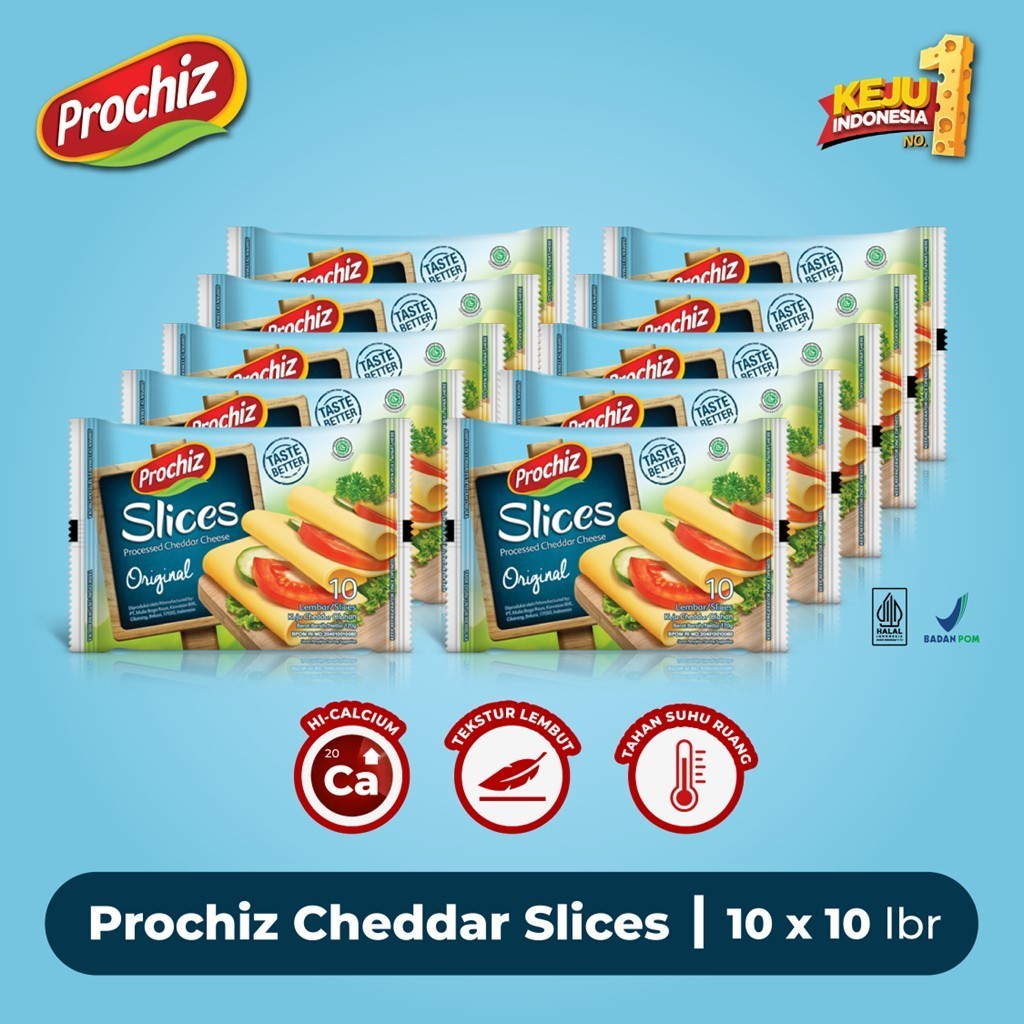 Jual Keju PROCHIZ Cheddar Slice 10's x 10 | Shopee Indonesia