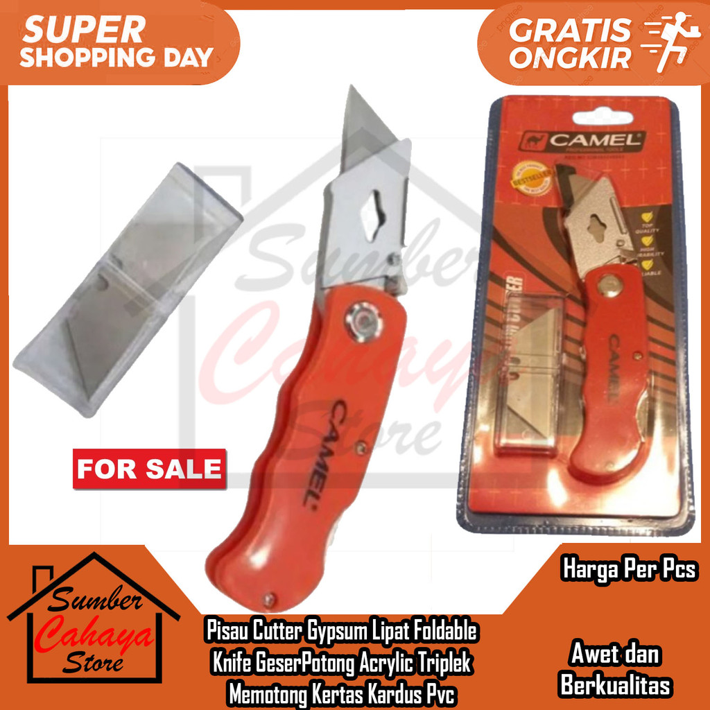 Jual CAMEL Cutter Gypsum Lipat Foldable Knife Potong Acrylic Triplek ...