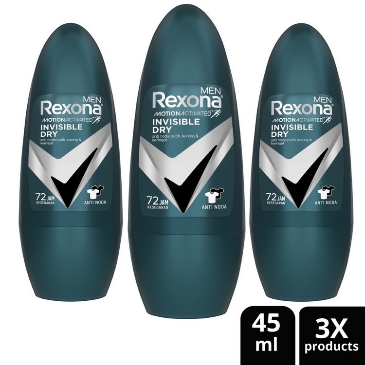 Jual REXONA Men Roll On Deodorant Invisible Dry 45 mL x3pcs | Shopee Indonesia
