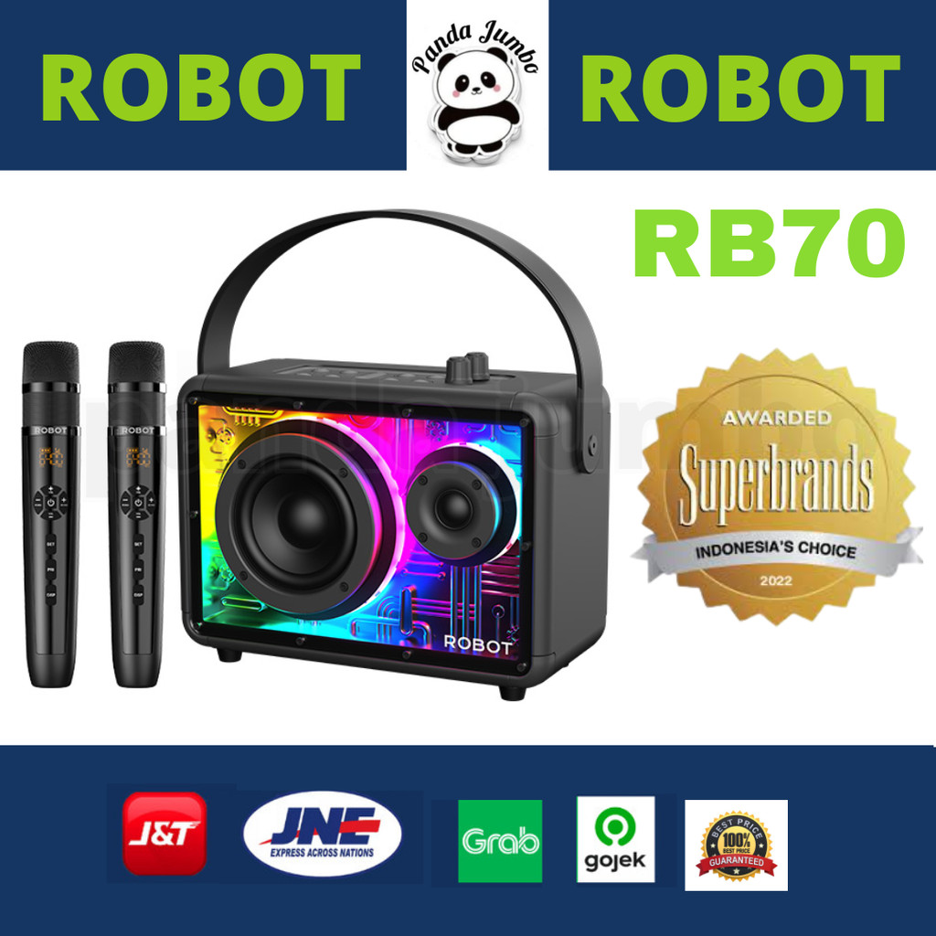 Jual ROBOT RB70 bluetooth speaker karaoke dual uhf microphone 5.3 40watt RGB (PJ) | Shopee Indonesia