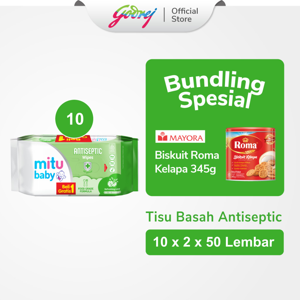 Jual [Bundling Special] Mitu Baby Wipes Antiseptic 50s B1G1 x 10 Pack ...