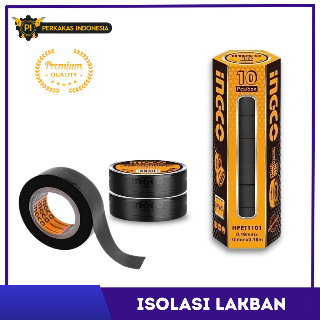 Jual Isolasi Hitam Lakban Listrik INGCO HPET1103 Solasi PREMIUM PVC ...