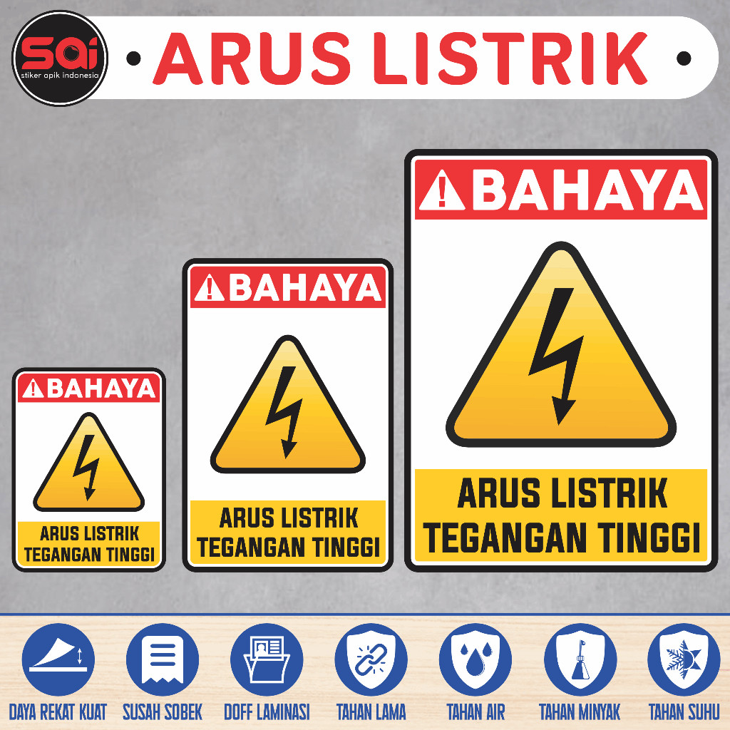 Jual stiker vinyl anti air/ waterproof BAHAYA ARUS LISTRIK TEGANGAN ...