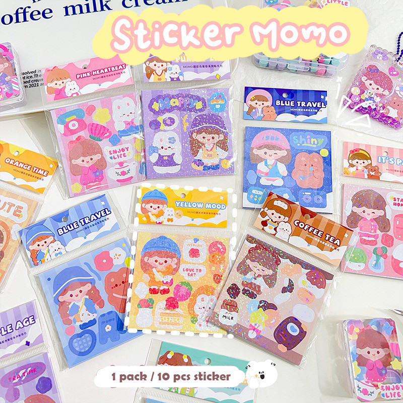 Jual SHINSDAY (10pcs) Sticker Momo Lucu Hologram Glitter Deco Stiker ...