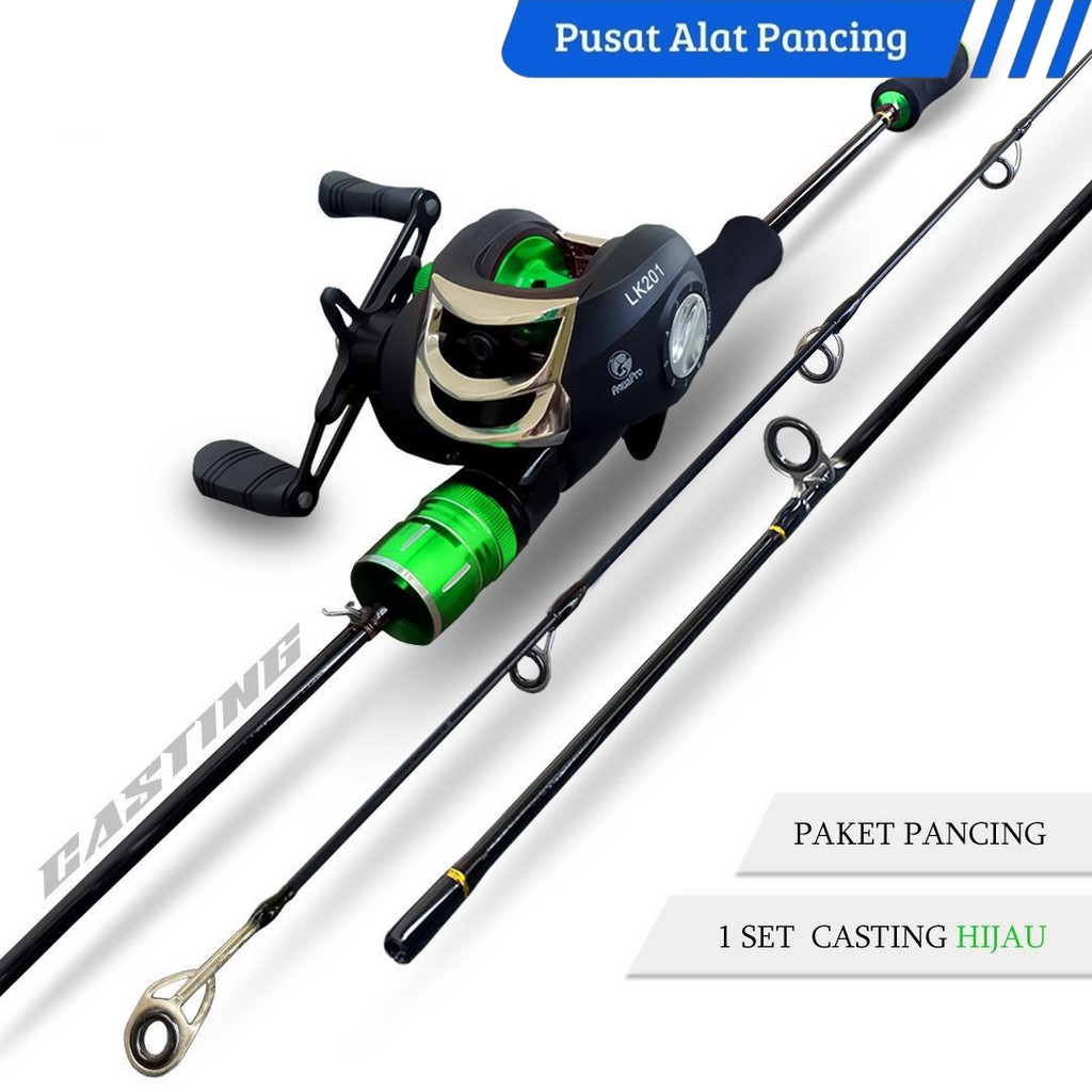 Jual 1 Set Paket Alat Joran Pancing Ikan Reel Casting Metal Joran Casting JR05 Color Green Mon ...