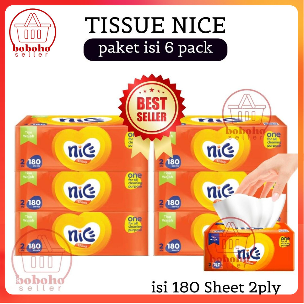 Jual Paket 6 pack - Tissue Nice Tisue Wajah Tisu 2ply Tisue kering 180 ...