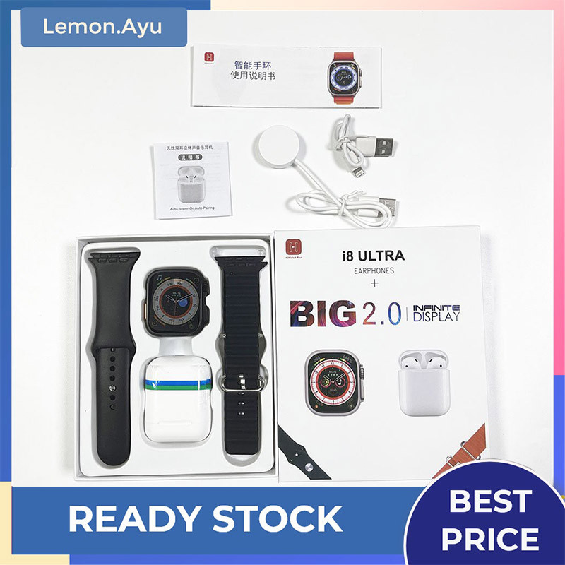 Jual i8 Ultra Smart Watch 2 In 1 TWS Bluetooth Earphone Calling Fitness ...