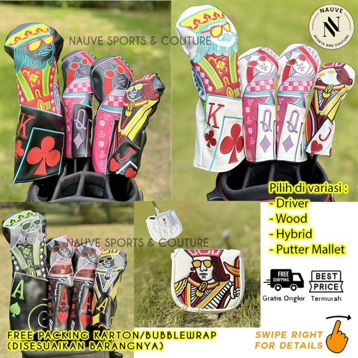 Jual Queen King Jack Card Golf Head Cover Driver Fairway Wood Hybrid ...