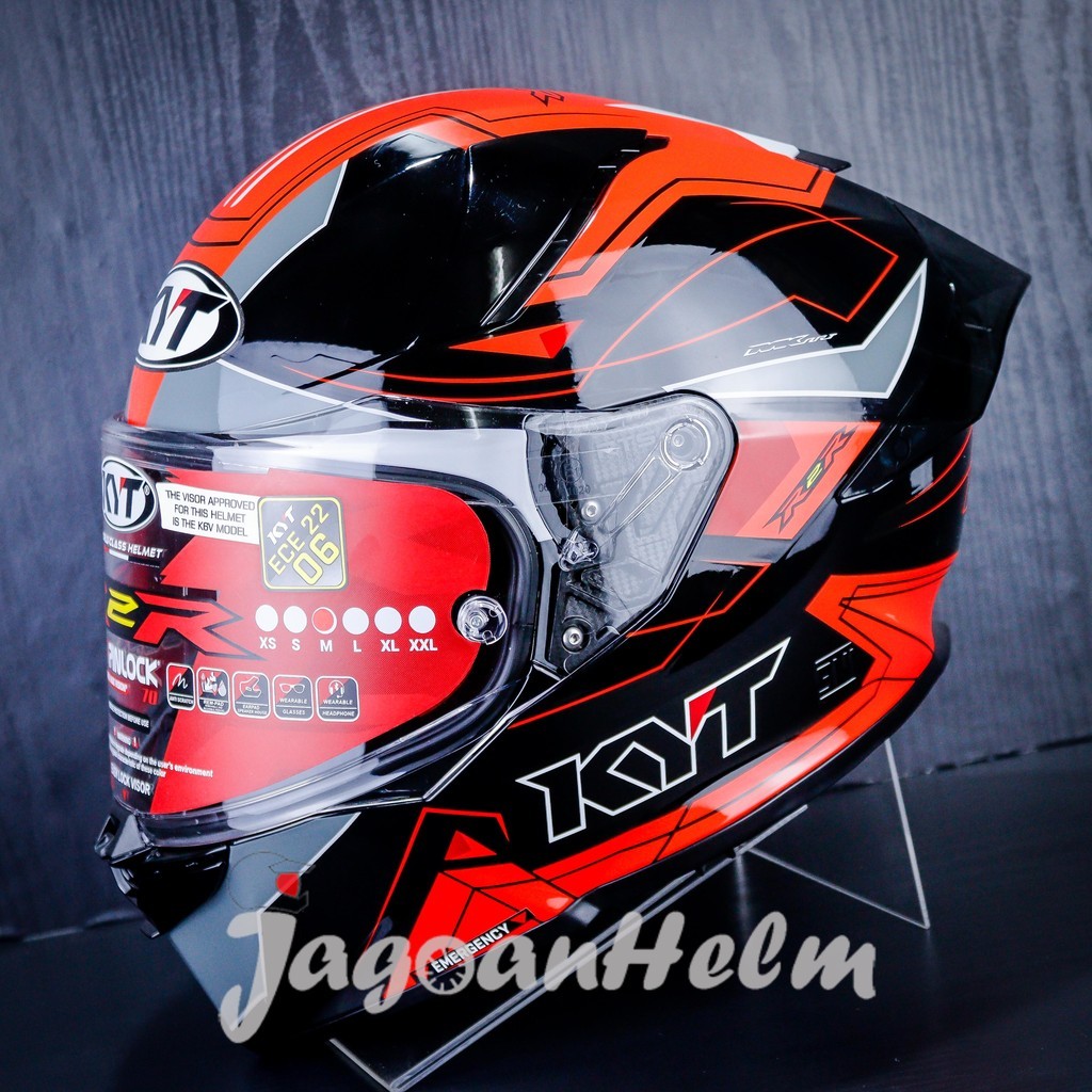 Jual DISCONT KYT HELM R2R LED | BLACK RED | DOUBLE VISOR | Shopee Indonesia