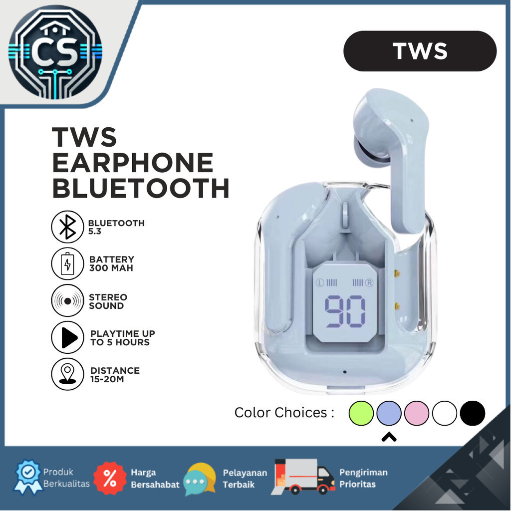Jual Headset Bluetooth TWS Wireless LED Display Transparan Hifi Smart ...