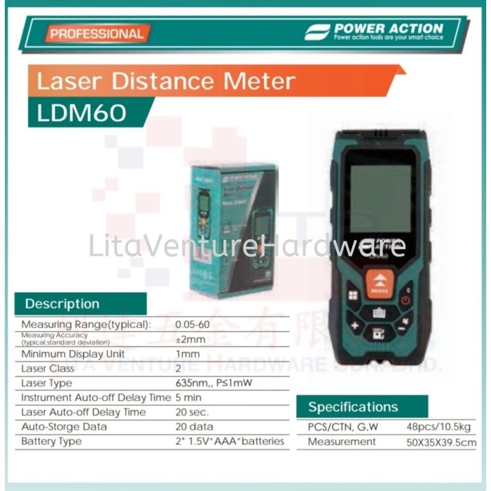 Jual POWER ACTION Laser Distance Meter Digital Alat Ukur Jarak Accuracy ...