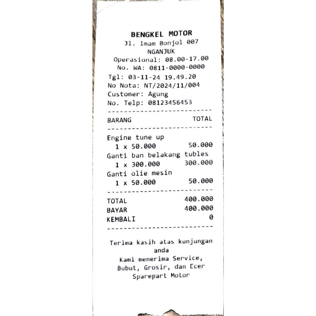 Jual Template Excel Nota Penjualan Semi Kasir Printer Thermal Auto ...