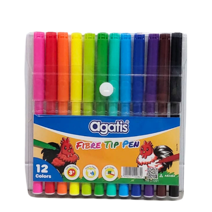 Jual AGATIS FIBER TIP PEN 12 WARNA /WASHABLE COLOUR PEN | Shopee Indonesia