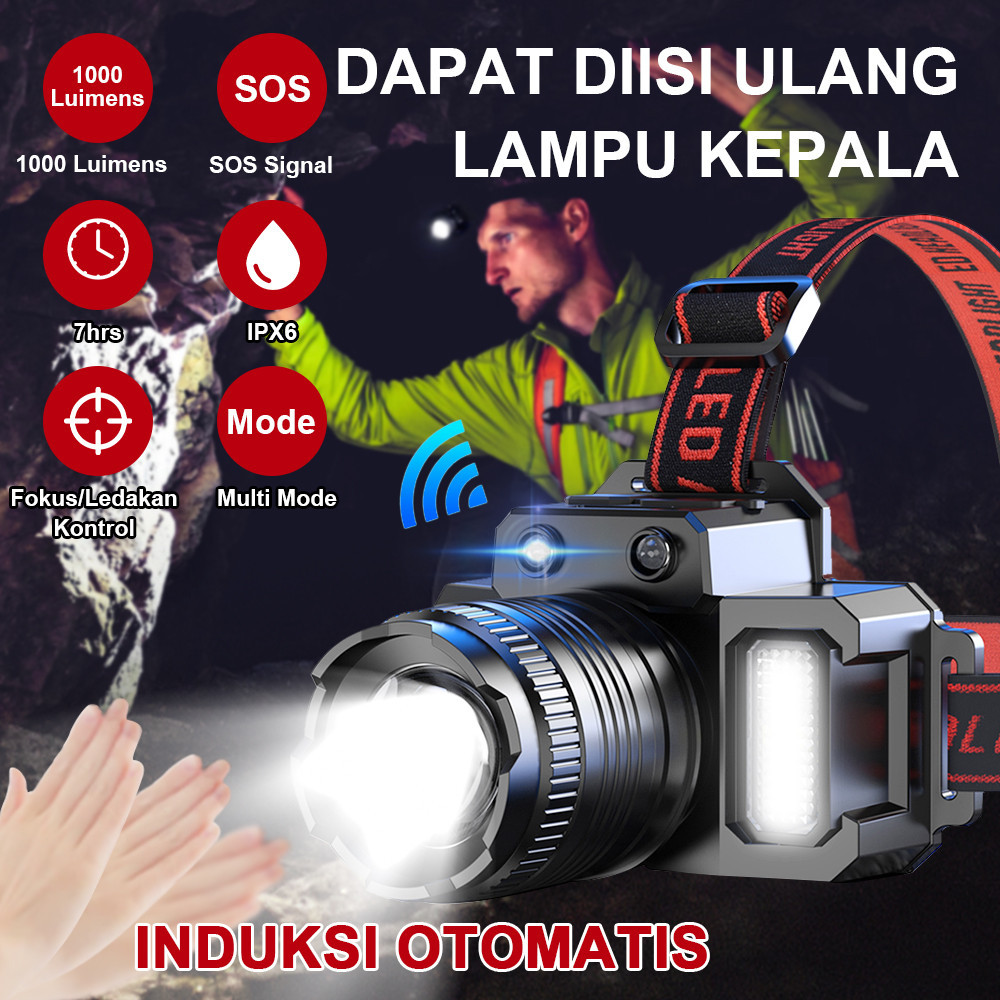 Jual Lampu Kepala LED/Headlamp T8/Super Terang 5000 Lumen/USB Charging Senter/Dengan Sensor ...