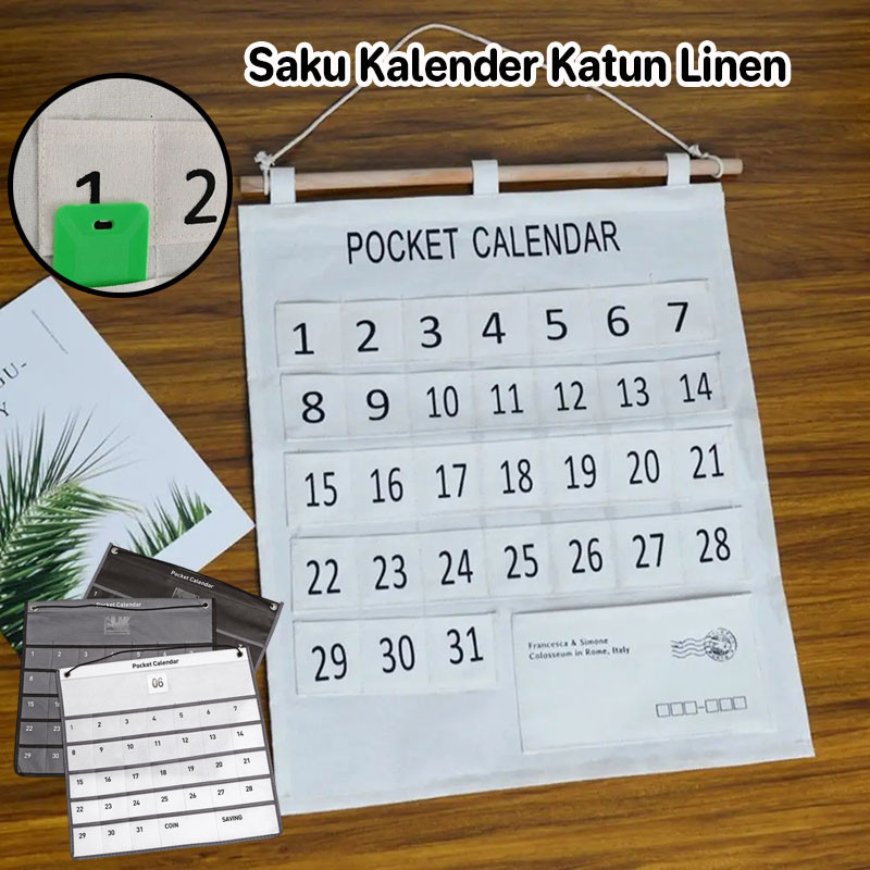 Jual Tas Gantung Kalender Saku Kalender Katun Linen 31 Pockets Calendar ...