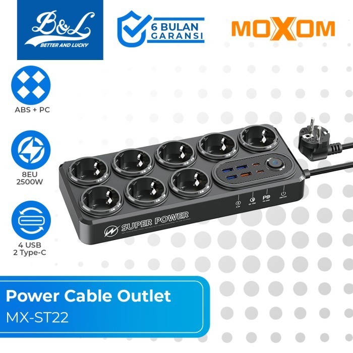 Jual MOXOM MX-ST22 Power Strip 8 Socket 4USB+2Type-C PD20W QC3.0 Kabel 2m | Shopee Indonesia
