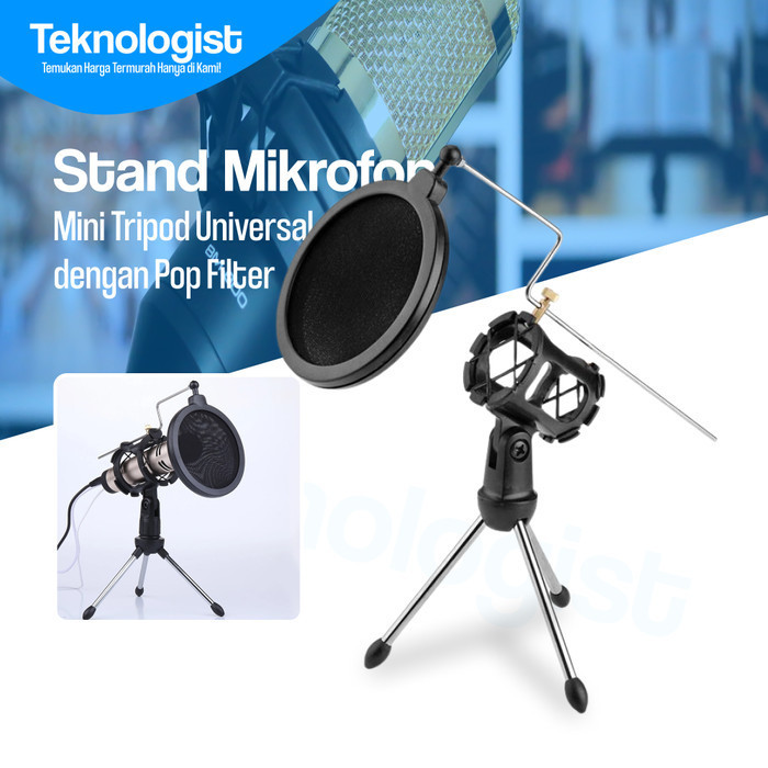 Jual Tripod Stand Mikrofon Mini Microphone Universal dengan Pop Filter ...