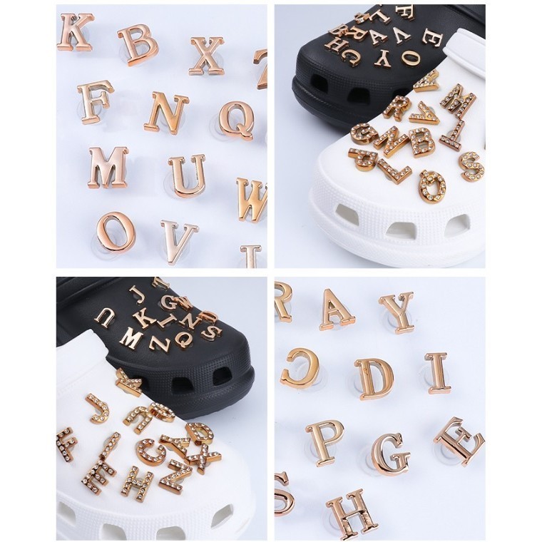 Jual Crocs Jibbitz 628 Pin Sandal Bros Huruf Abjad Gold Hiasan Sendal ...