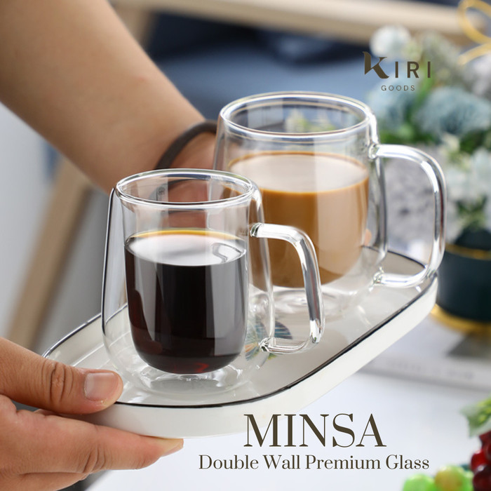 Jual 《KIRI》MINSA Gelas Kopi Teh Double Wall Tahan Panas Insulated Cup Mug Glass Cangkir Kopi Teh ...