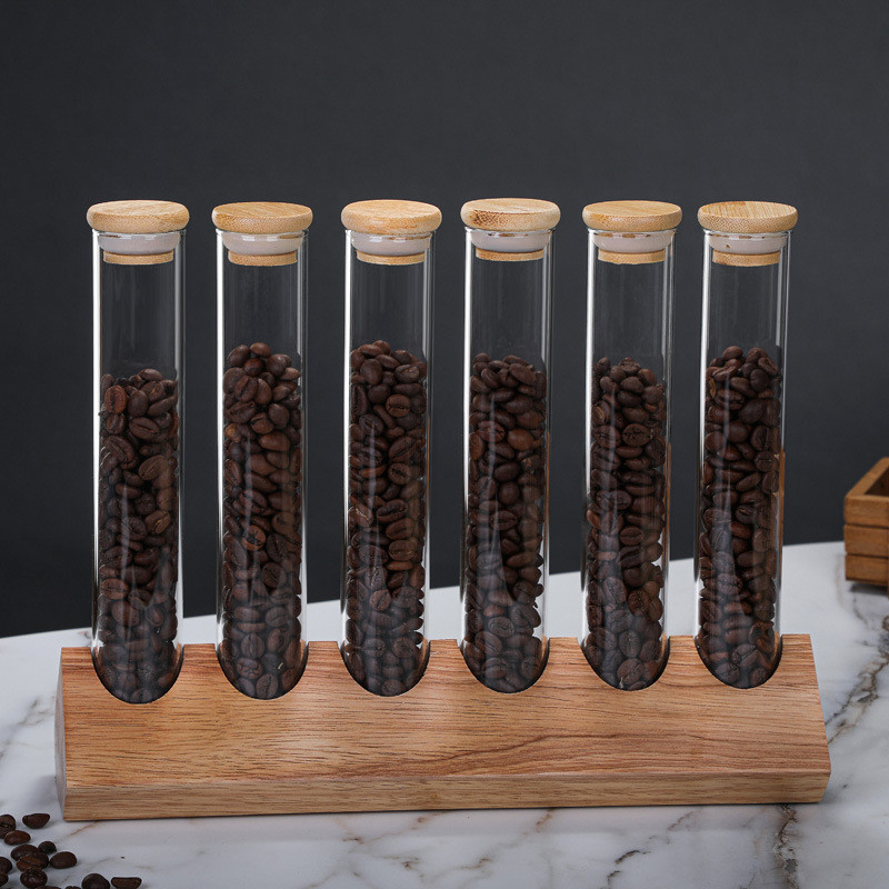 Jual Wooden Coffee Beans Display Rack Stand Flower Tea Storage Jar ...