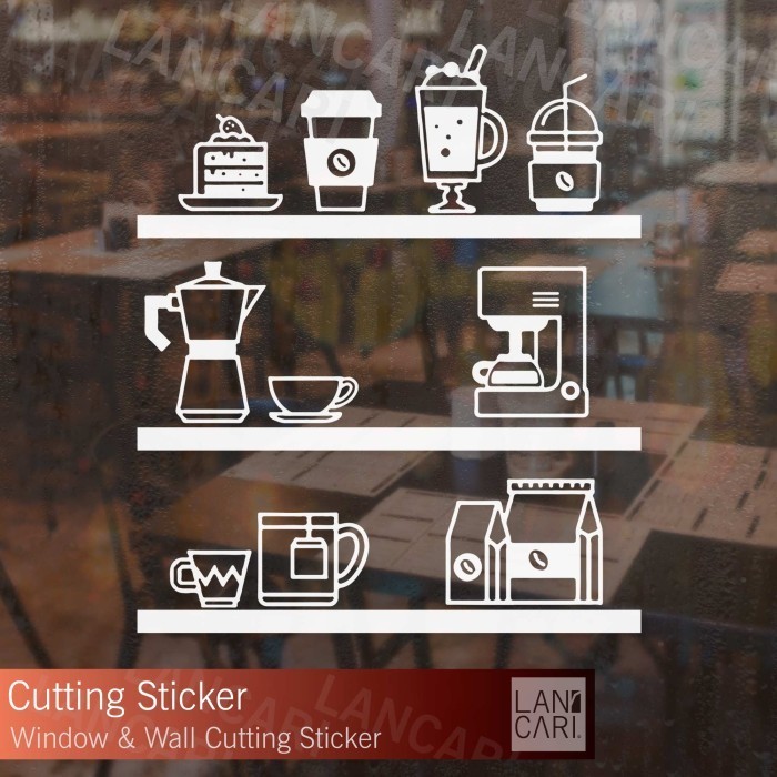 Jual Sticker Cutting Coffee Cafe Shop Toko Alat Kopi Dekorasi Kaca ...