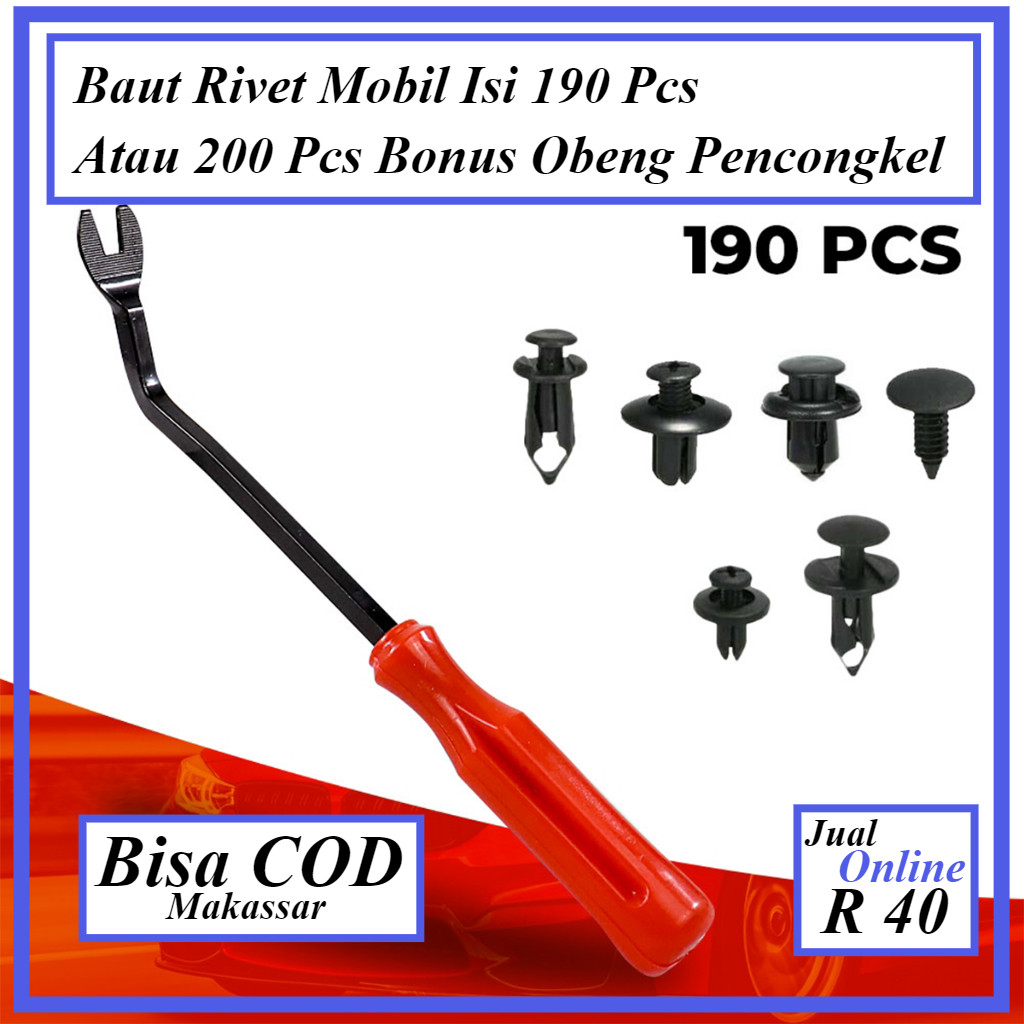 Jual Baut Rivet Mobil Isi 190 Pcs (hitam semua) dan 200 Pcs (warna ...