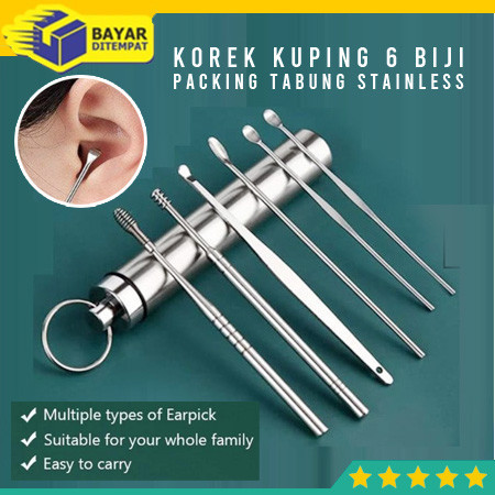 Jual Korek Telinga Kuping Set 6 Biji Plus Tabung StainLess | Shopee ...