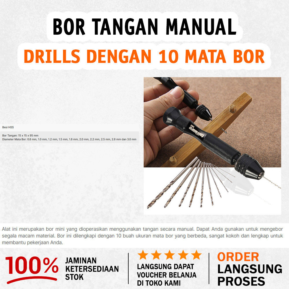 Jual Bor Manual Bor Mini HSS Twist Drills Dengan 0.8 - 3.0mm Tepat ...