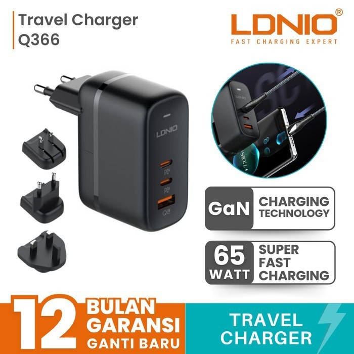 Jual LDNIO Q366 Adaptor Kepala Charger Travel 65W GaN Super Fast Charger | Shopee Indonesia