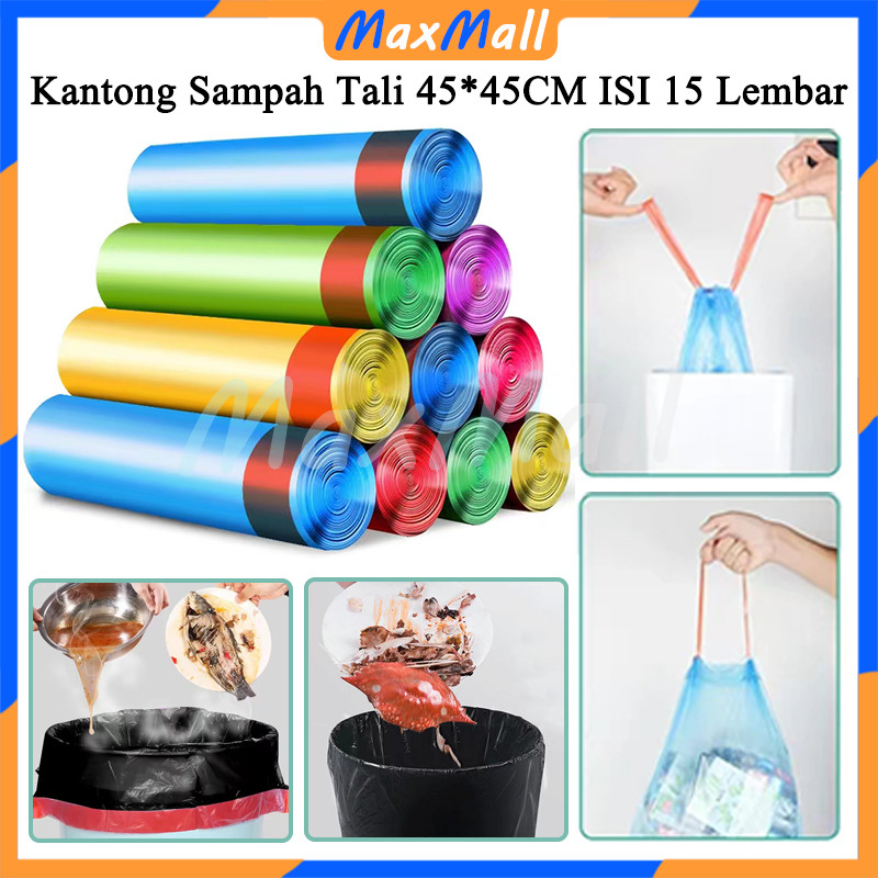 Jual Kantong Plastik Sampah Gulung Tali Serut 45*45CM ISI 15 Lembar Kantong Sampah Tali ...