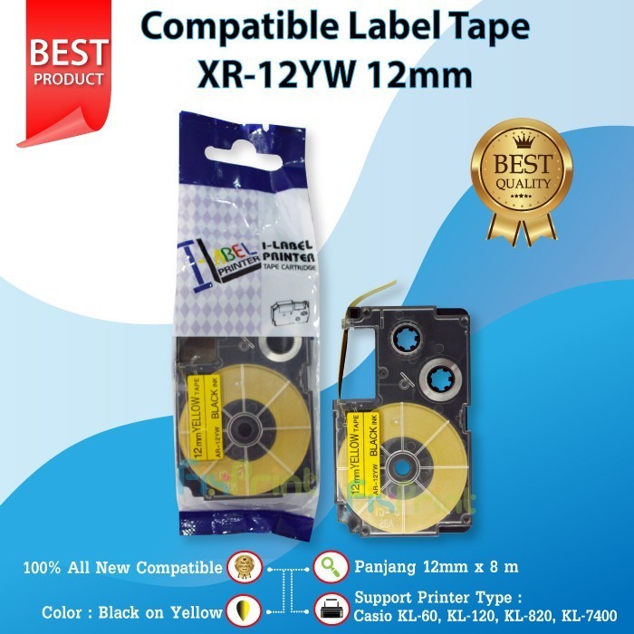 Jual EZ Label Printer XR-12YW1 12mm Black on Yellow Tape Label Casio ...
