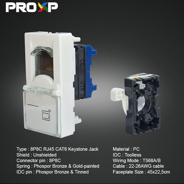 Jual PROXP Modular Jack RJ45 Cat 6 Tolless Keystone Spin Unshield ...