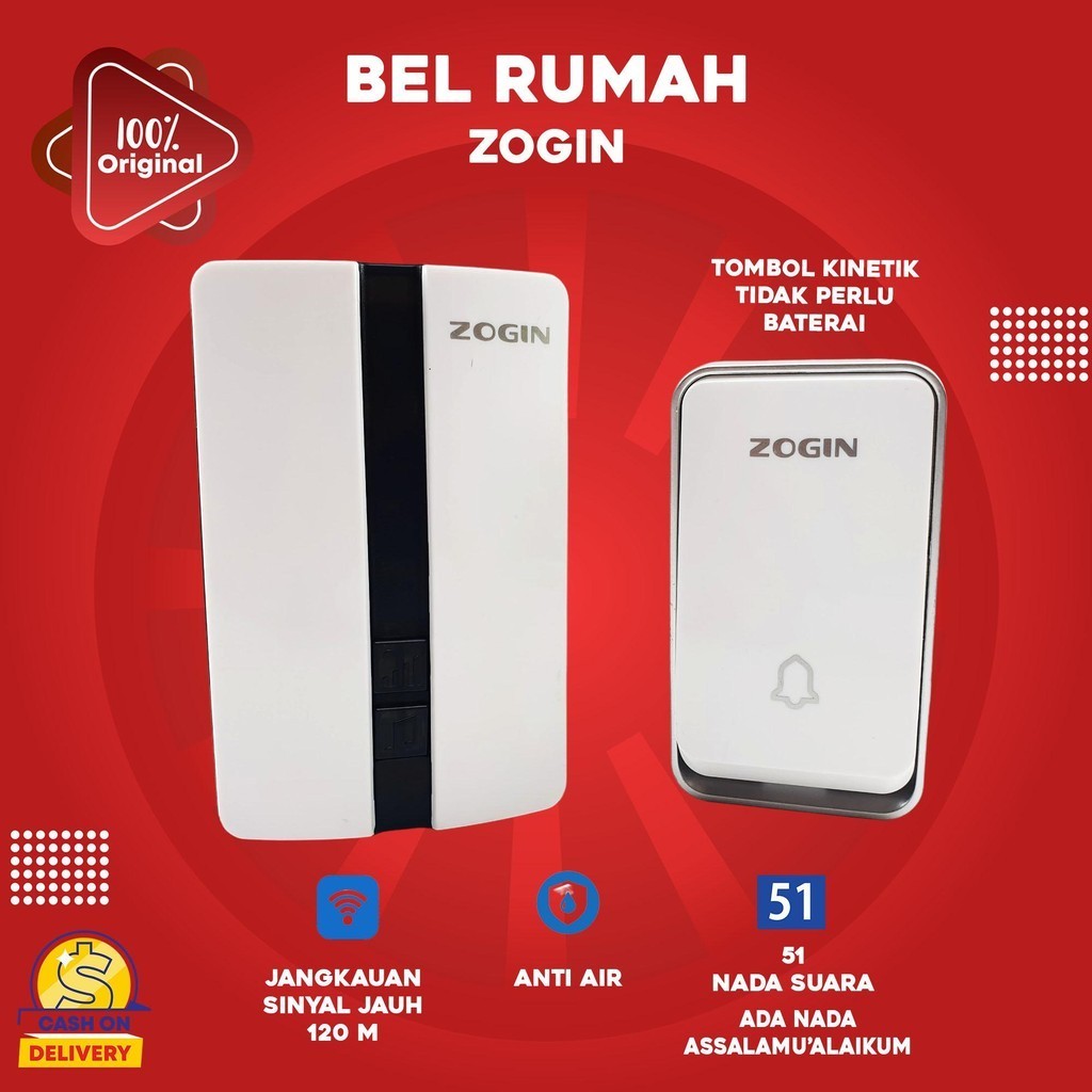 Jual Bel Rumah Zogin Canggih Tanpa Baterai Wireless Door Bell ...