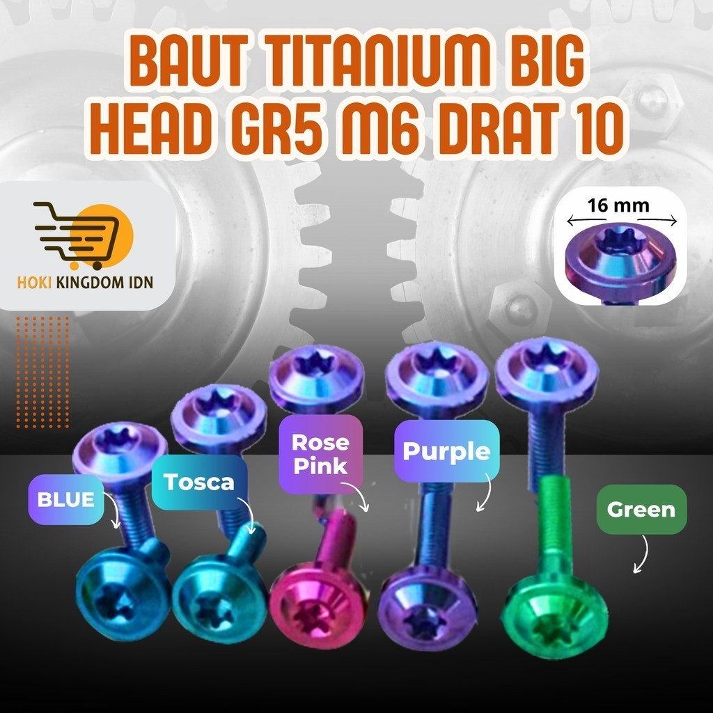 Jual Baut Titanium Big Head M6 x 10 15 20 25 30 35 40 45 Drat 10 | Shopee Indonesia