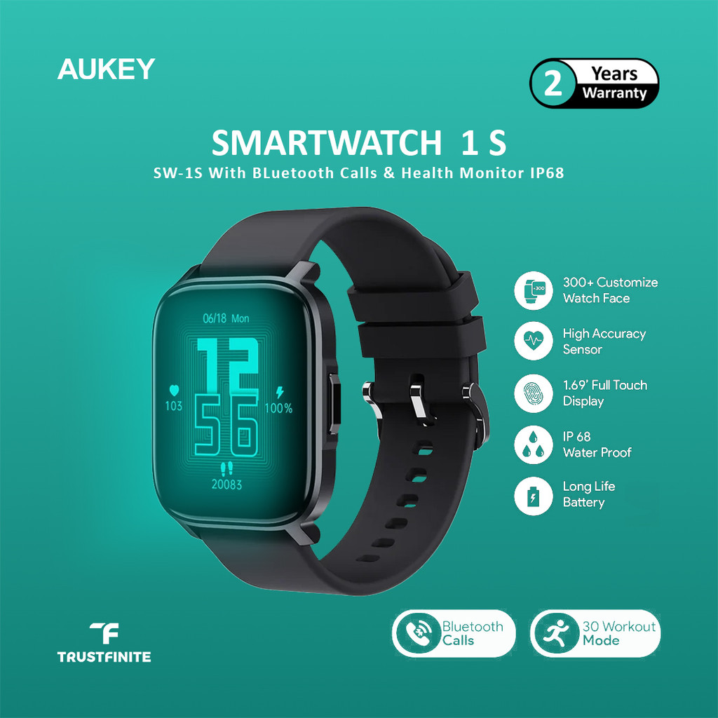 Jual AUKEY SmartWatch 1S Water Proof IP68 With Bluetooth Call SW-1S ...