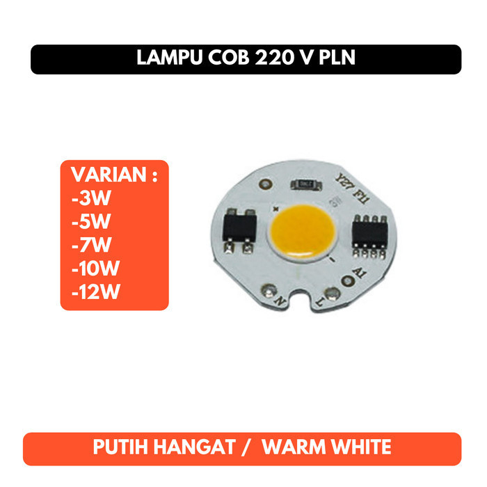 Jual Lampu COB 220v 3w 5w 7w 10w 12w LED Putih Hangat Warm White PLN AC ...