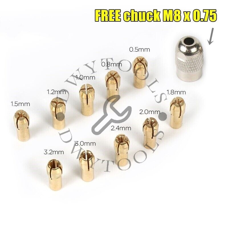 Jual Brass Collet set 11pcs Drill Chuck Collet Bits Kepala Bor gerinda ...