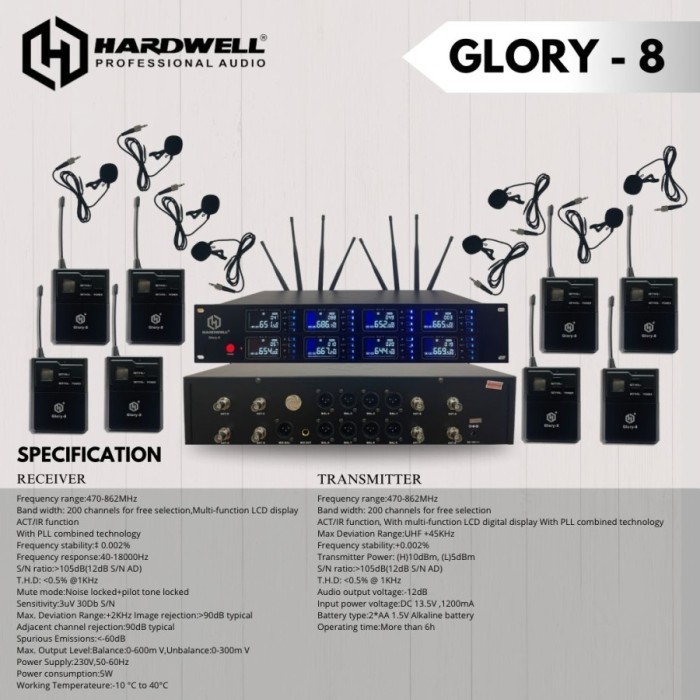 Jual Produk Terbaru Mic Microphone Wireless 8 Cannel Clip On / Mic Jepit Hardwell Glory 8 ...