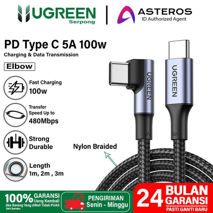 Jual UGREEN Kabel Data Gaming Type C to Type C Elbow PD Fast Charging ...