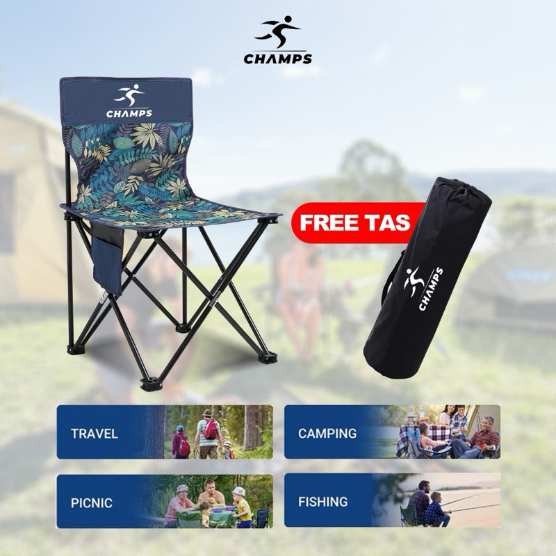 Jual [ CHAMPS ] Kursi Lipat Portable Camping Kursi Gunung Mudah Dilipat Foldable Chair L/XL/XXL ...