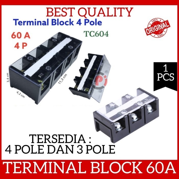 Jual Terminal Block 60A 3 4 Pole Isolator Kabel Listrik Blok 4P 3P 60 ...