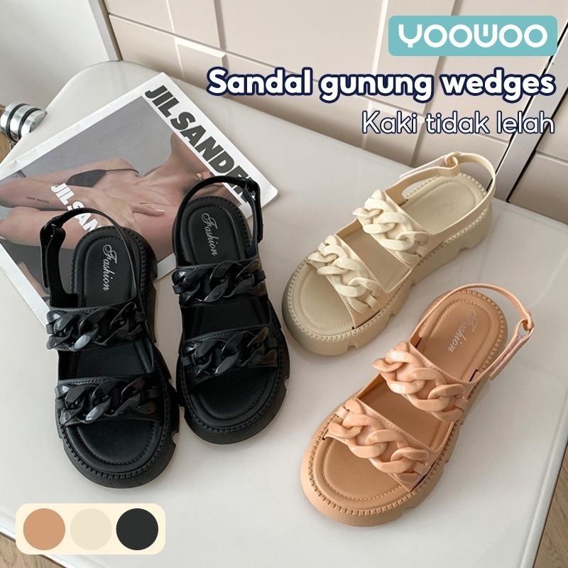 Jual YooWoo Sandal Wanita Karet Tali Belakang Sepatu Sendal Wedges Sol ...
