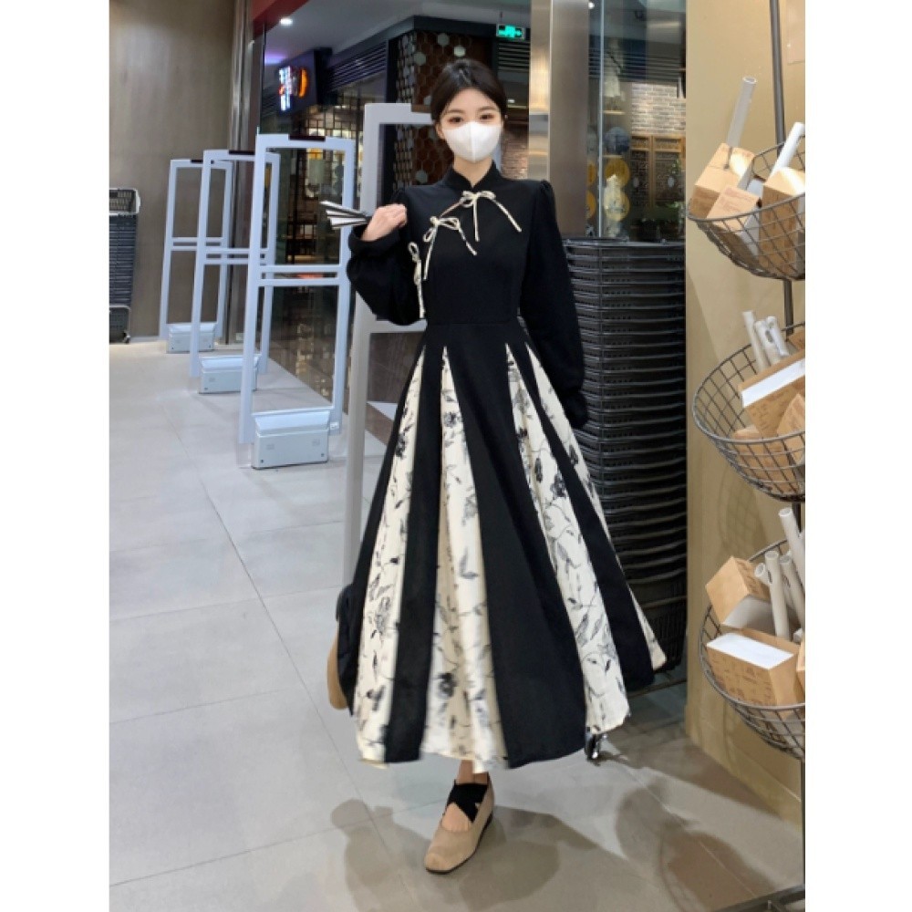 Jual PROMO IMLEK Gaun Hitam | Chinese Dress | Midi Dress | Dress Lengan ...